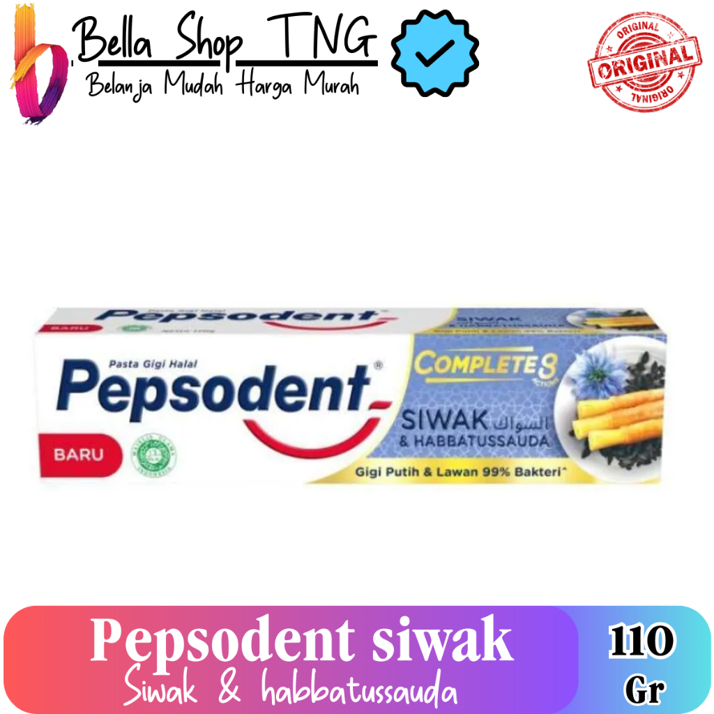 Jual Pepsodent Complete 8 Action Siwak & Habbatussauda 110 gr | Shopee ...