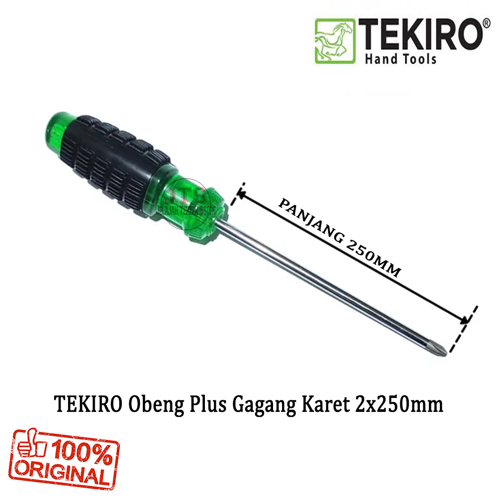 Jual TEKIRO Obeng Plus (+) ph2 x 250mm Gagang Karet Hijau Obeng Panjang ...