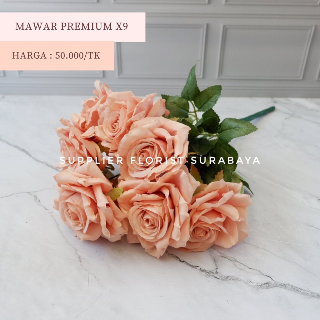 Jual [9 KEPALA] BUNGA PALSU MAWAR PREMIUM CABANG 9 ARTIFICIAL FLOWER ...