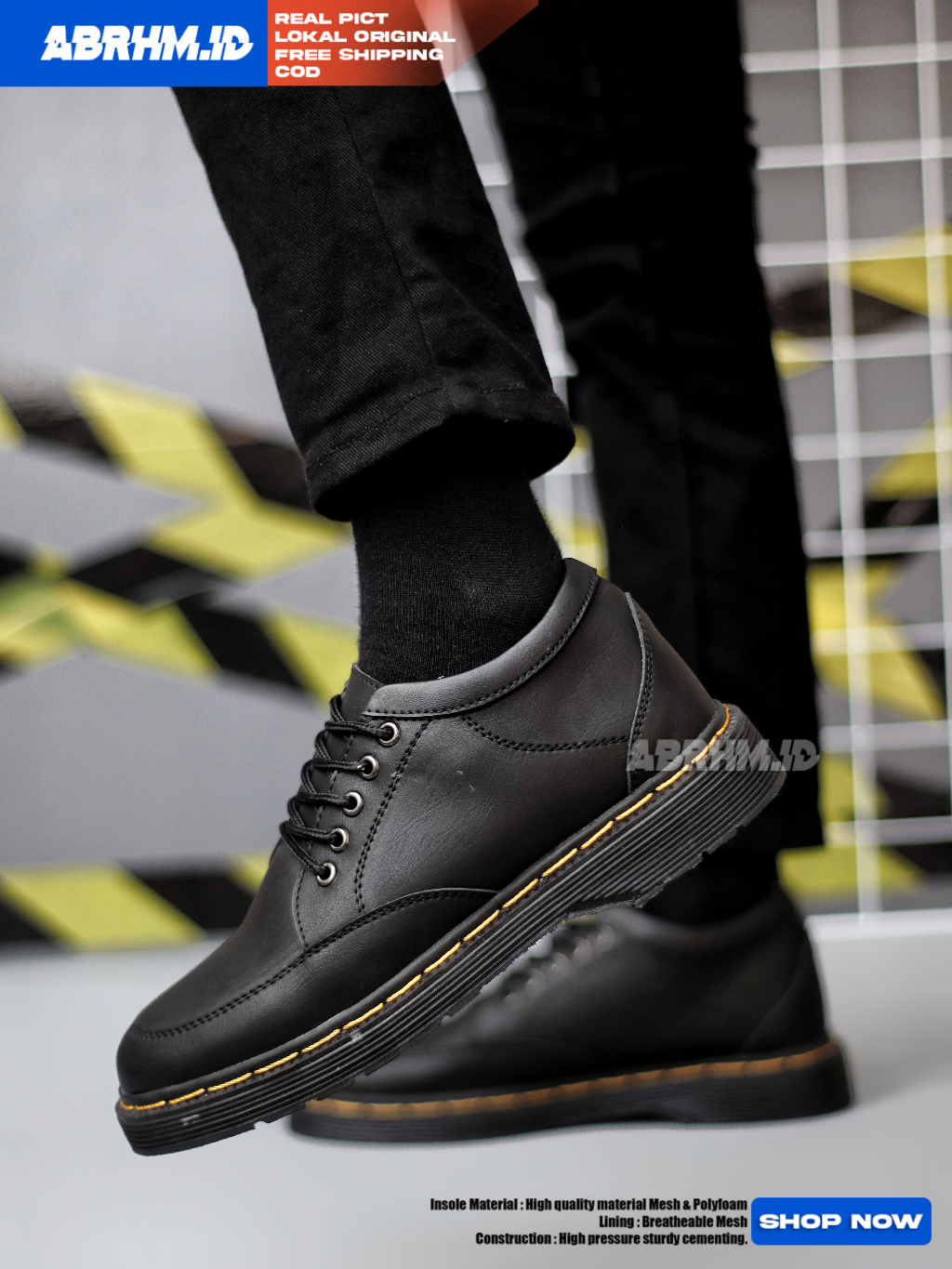 Jual Sepatu Formal Pantofel Docmart Low Boots Kerja Hitam Pria Abrhm ...