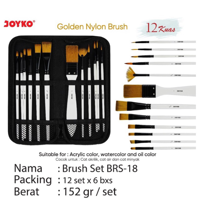 Jual Art Brush Set / Alat Lukis Kuas Set BRS-18 BRS 18 Joyko | Shopee ...