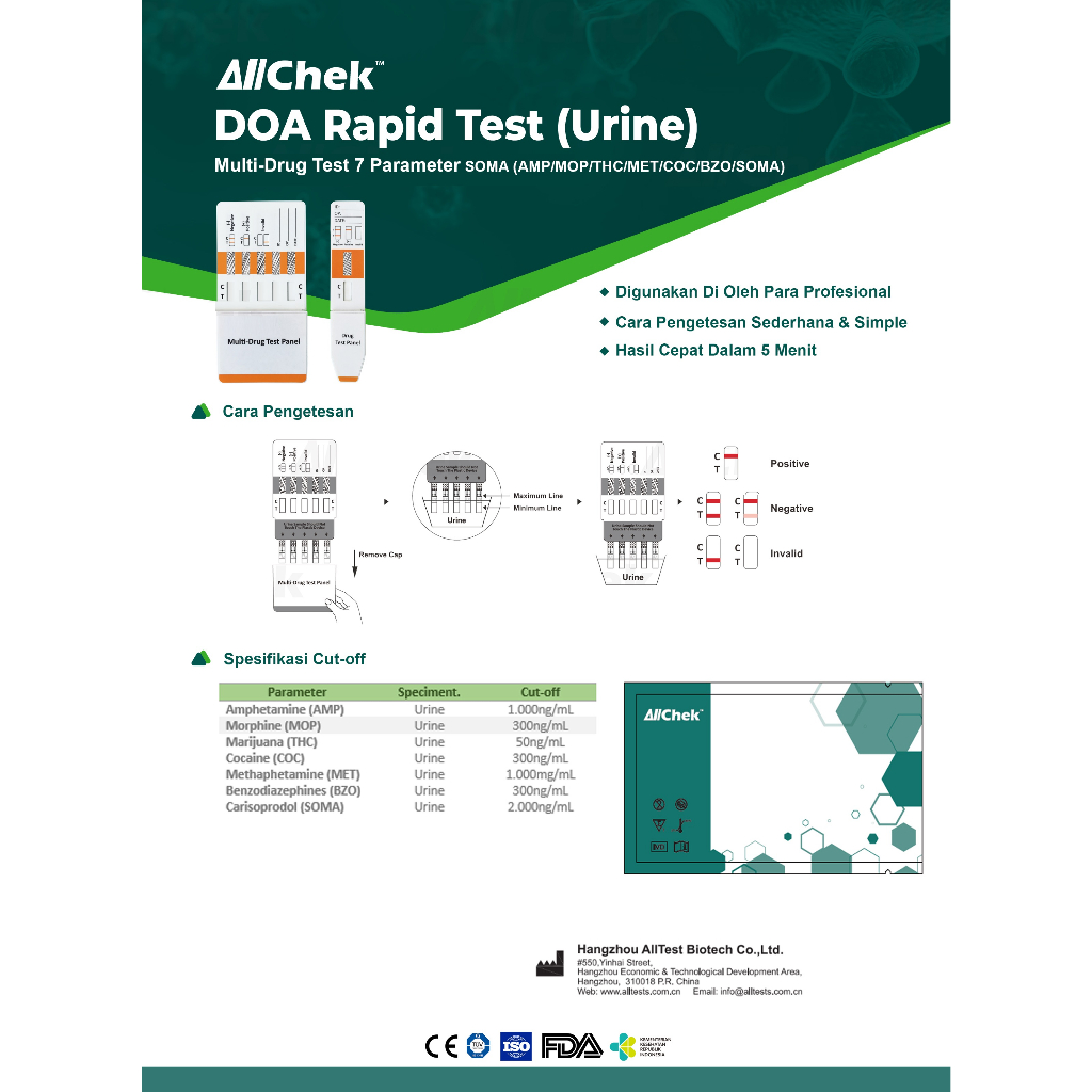 Jual Multi Drug 7 parameter AllChek MOP/THC/AMP/MET/BZO/COC/SOMA ...