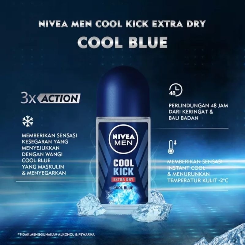 Jual Nivea deodorant roll on cool kick extra dry cool blue | Shopee ...