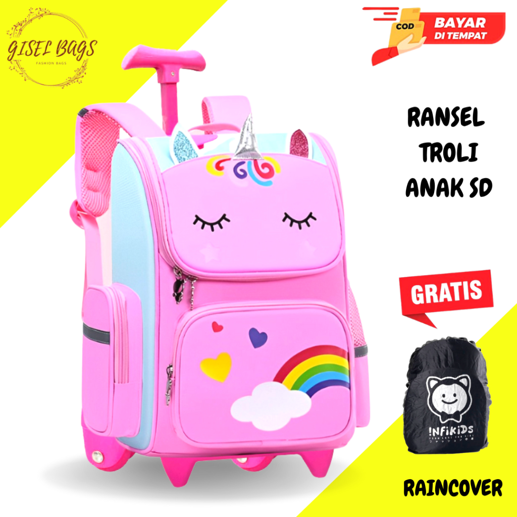 Jual Belanja kuat9q4Pe Tas koper sekolah anak perempuan sd import warna rainbow berkualitas anti ...