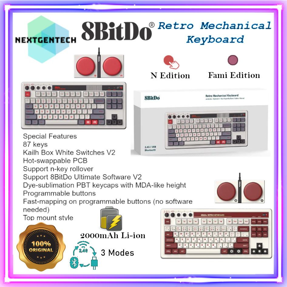 Jual 8BitDo Keyboard Mechanical Retro Bluetooth Wireless Windows ...