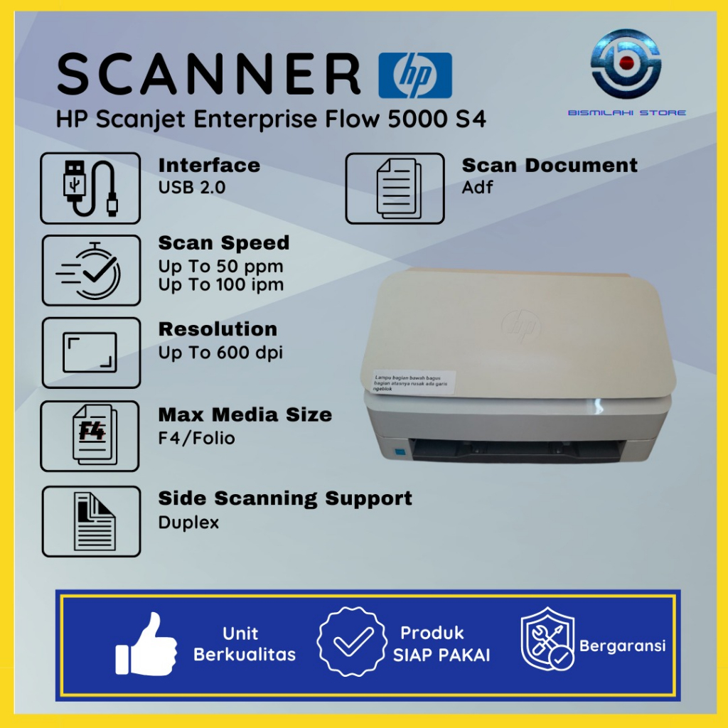 Jual Scanner F4 HP Scanjet Enterprise Flow 5000 S4 Scan Cepat Hingga 50 PPM | Shopee Indonesia