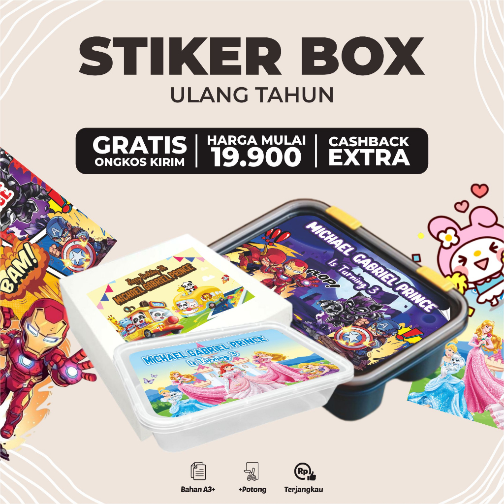 Jual Stiker box ulang tahun anak edisi kartun cocok untuk kotak box ...