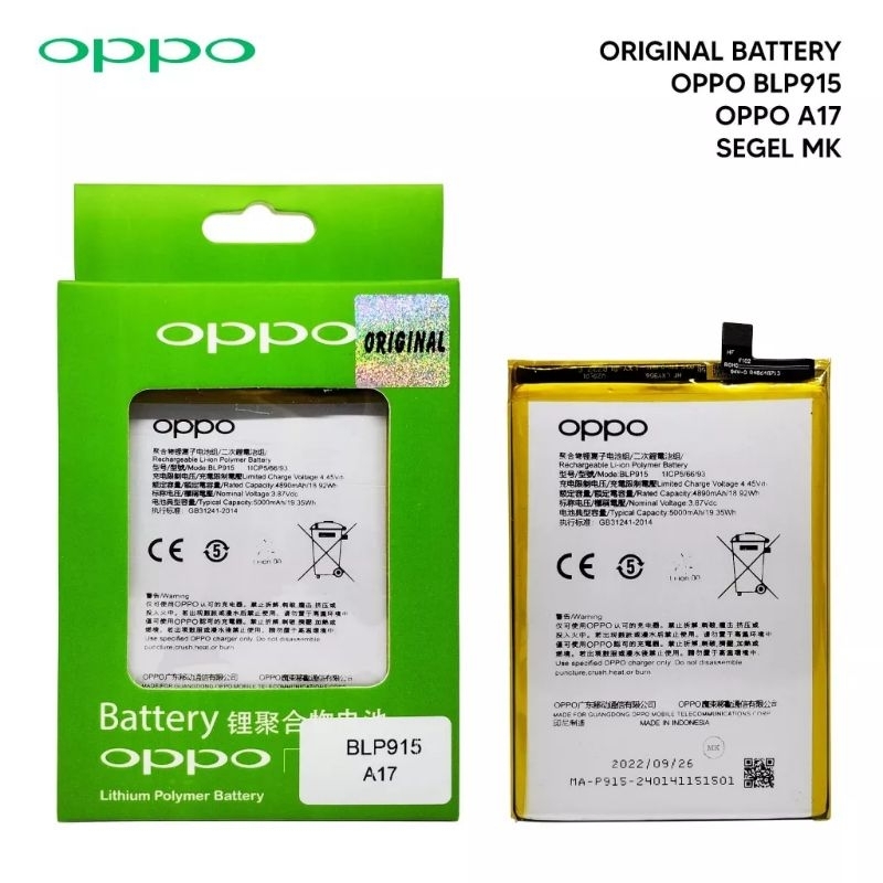 Jual Baterai OPPO A17 CPH2477 ORIGINAL 100% BLP915 | Batu Battery ...