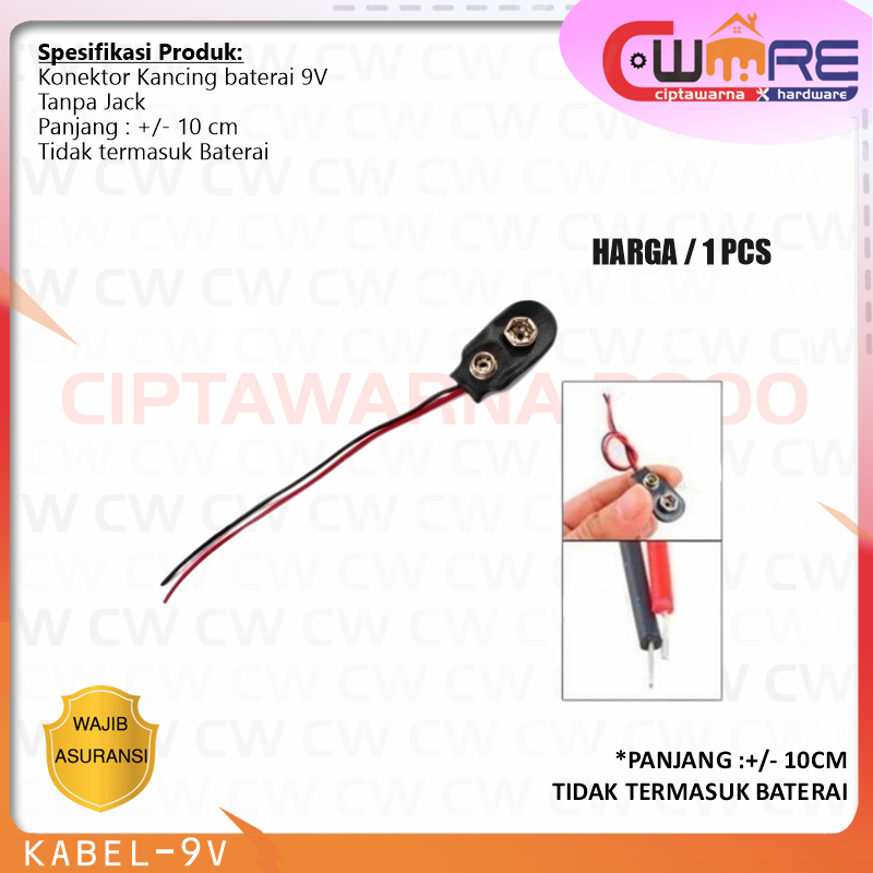 Jual Kabel Power 9v Baterai DC Plug Arduino Mainan Kancing Klip ...