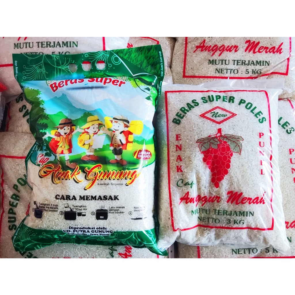 Jual Beras Putih 3 kg Anggur Anak Gunung Manis Mbetik Merah Enak 55 ...