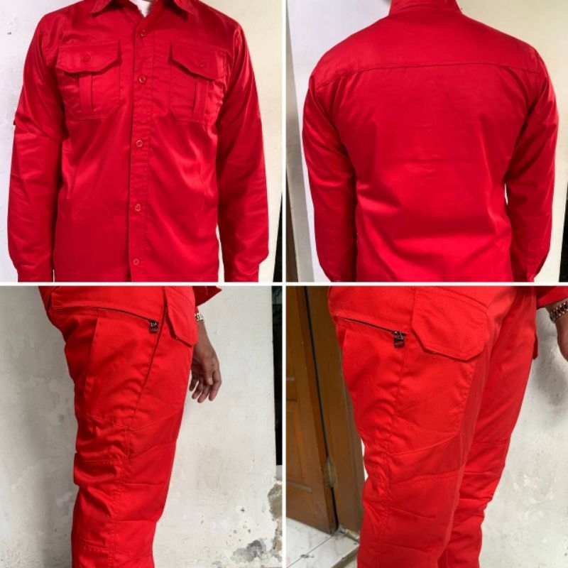 Jual STELAN KEMEJA DAN CELANA PDL TACTICAL WARNA MERAH KEMEJA LENGAN ...