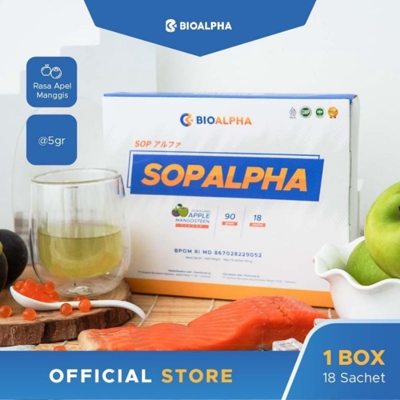 Jual SOP ALPHA - BIOALPHA Rasa Apel Manggis isi 18 Saset Sachet SOPALPHA @5gr | Shopee Indonesia