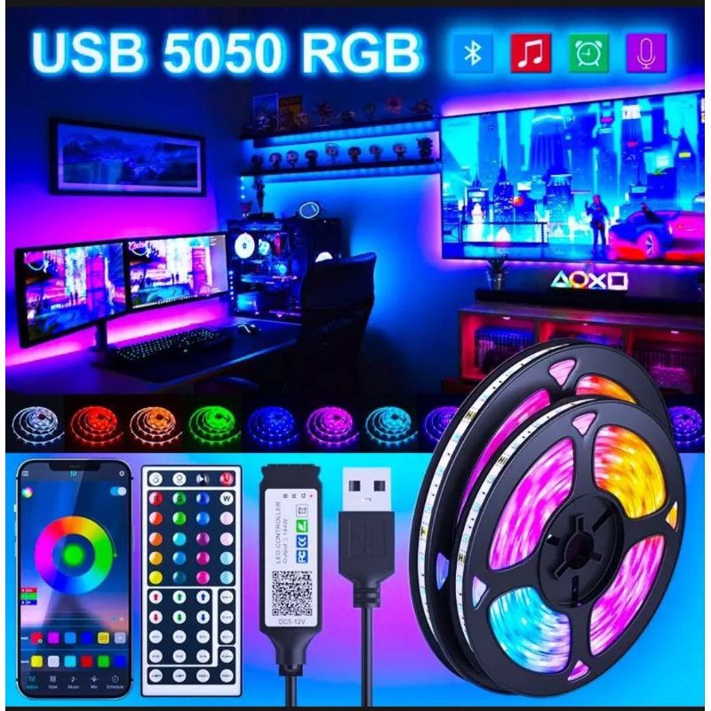 Jual Paket Lampu LED Strip RGB 5V USB 5M 5050 IP44 3 TOMBOL Controller ...
