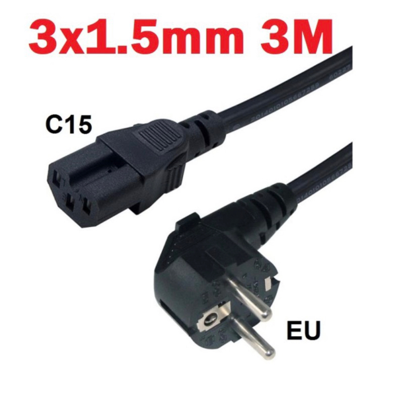 Jual Kabel Power Ac Cord C15 Coak 10A / 16A - 250v 300 cm Cable eu plug ...