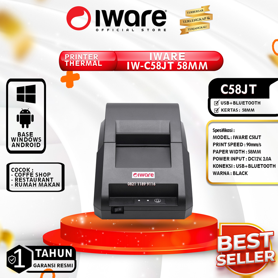Jual Iware C-58JT 58MM Printer Kasir PPOB Usb+Bluetooth Rj11 8 device ...