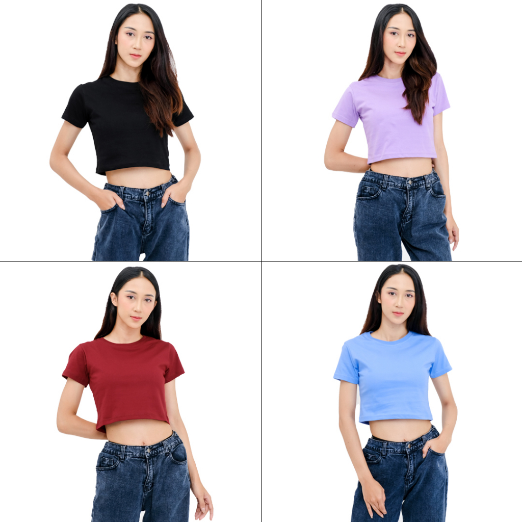 Jual Kaos Crop Top Korea Baju Cewek Kekinian Atasan Polos Wanita Cotton ...