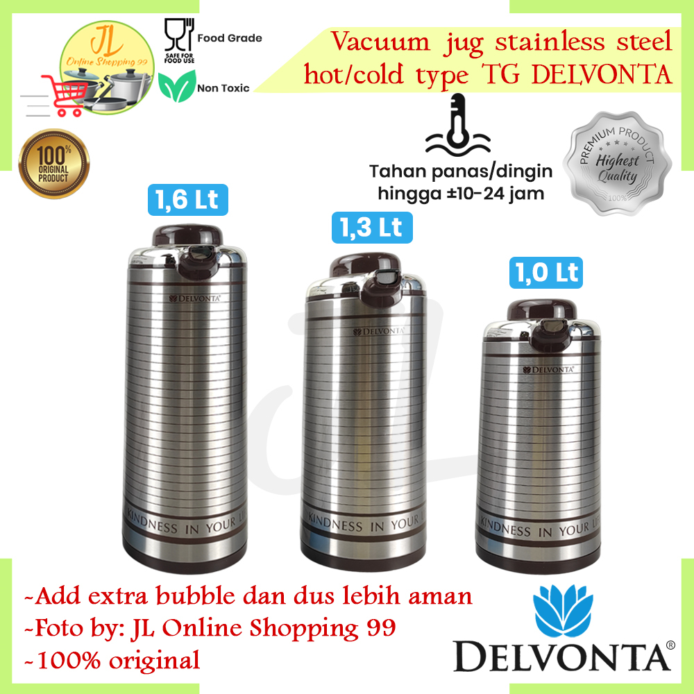 Jual DELVONTA vacuum jug stainless 1 liter / 1,3liter / 1,6liter type TG / thermos hot & cold ...
