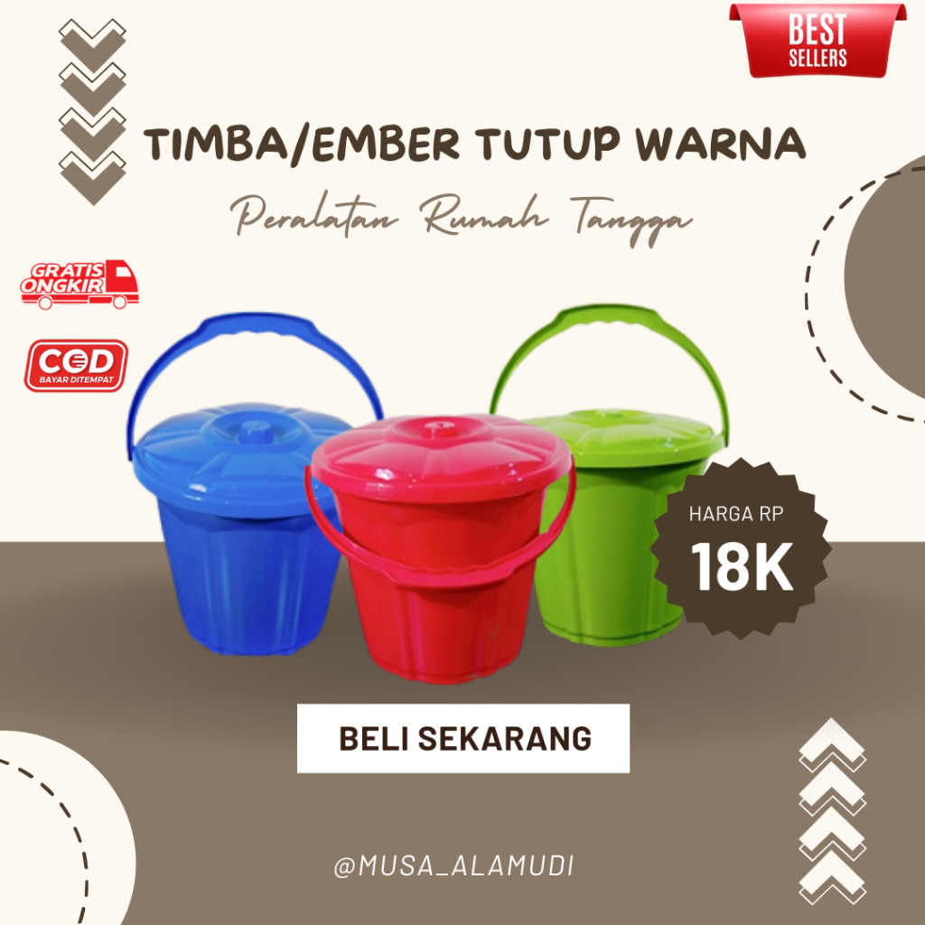 Jual Timba/Ember Tutup 3 Galon Warna DX Pegangan Tebal | Shopee Indonesia