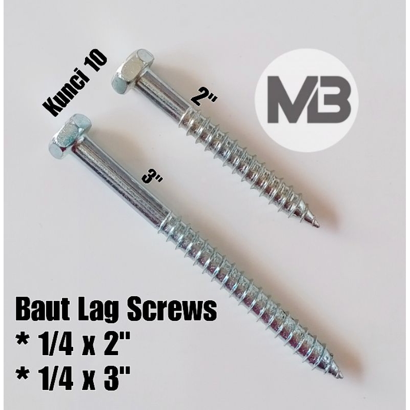 Jual Sekrup Baut LAG Deks Screw Deskrup 1/4 x 1 1/4" Inch 3cm l 1/4 x 2 ...