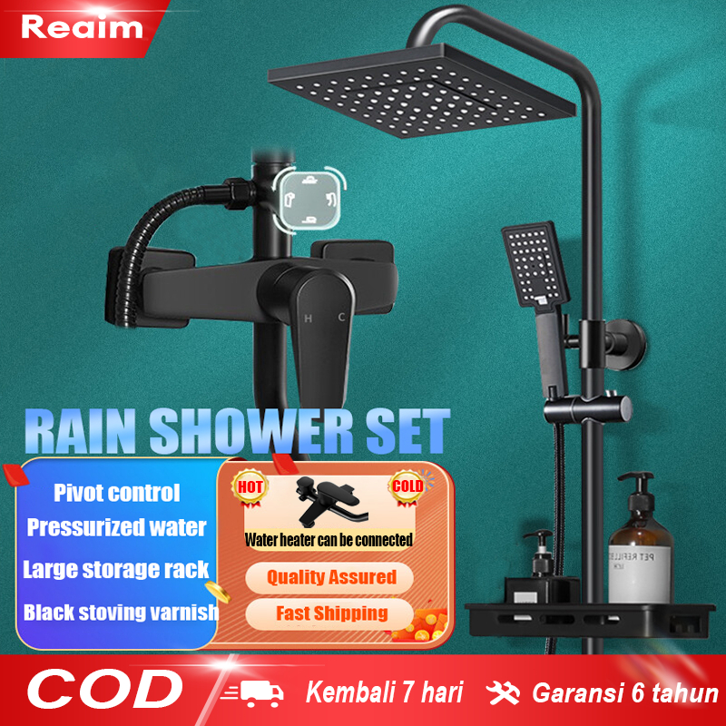 Jual REAIM Shower Kamar Mandi 3 Dalam 1 Set Keran Double Black Gold ...