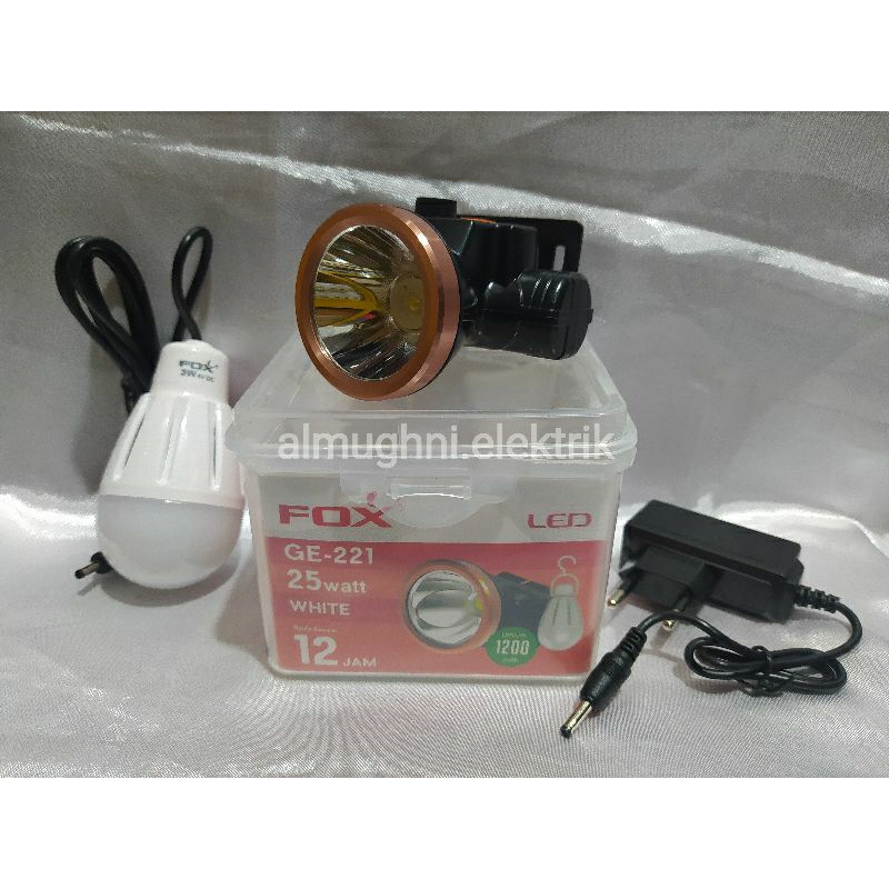 Jual FOX senter kepala fox GE-221 nyala putih free lampu emergency ...