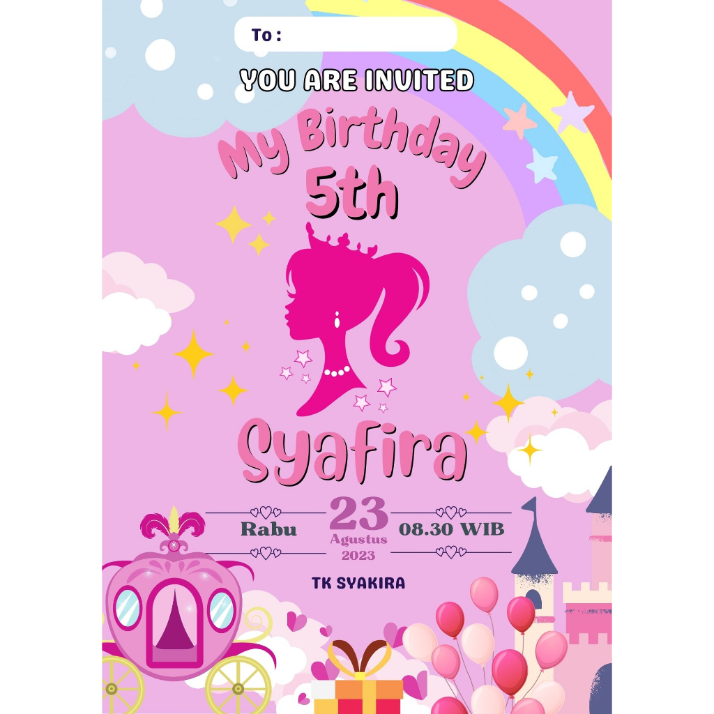 Jual Barbie Inspired Invitation/Undangan Ultah Custom/Undangan Barbie ...