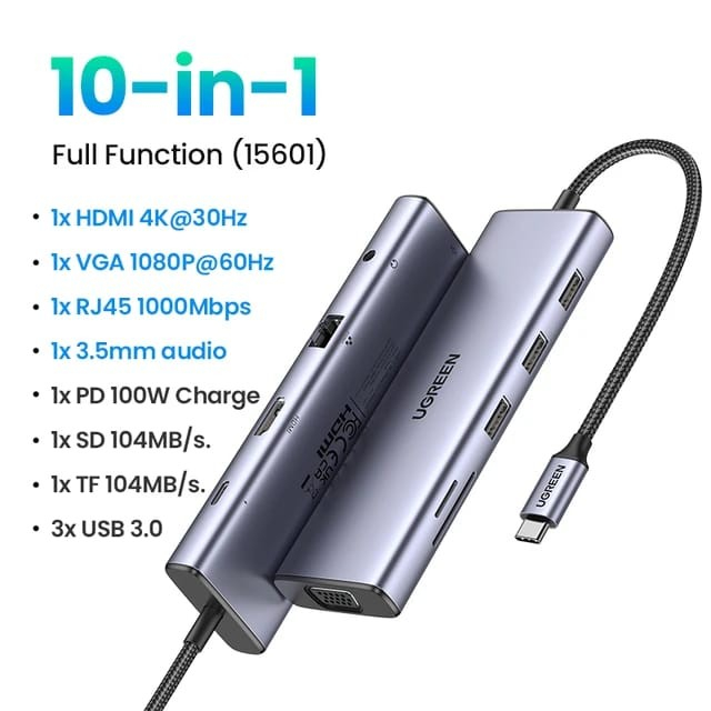 Jual Ugreen 10 in 1 USB C Multifunction Adapter 15601 Space Gray | Shopee Indonesia