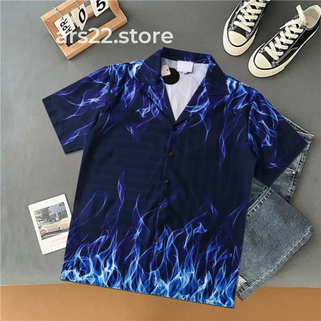 Jual Kemeja Motif Api Biru Terbaru Gaya Kekinian Bahan Lembut Pria ...