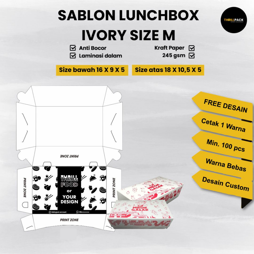 Jual Sablon Custom Lunch Box Ivory Lipatan All SIze Custom Desain & Logo / Sablon Launch Box ...