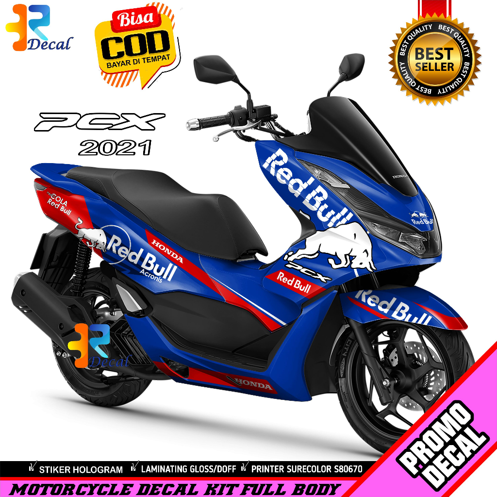 Jual Decal Motor PCX 2021 Desain Red Bull Sticker Decal PCX 160 Full ...