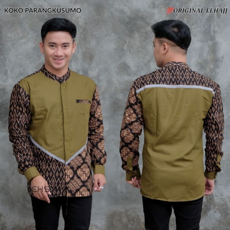 Jual Baju Koko kombinasi batik moeslim style terbaru M L XL | Shopee ...