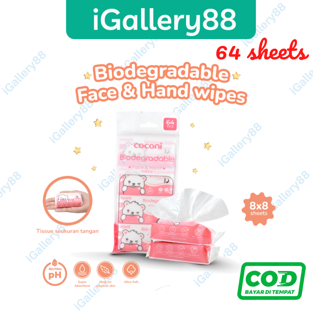 Jual COCONI Biodegradable Face & Hand Baby Wipes | Tisu Basah Bayi Mini ...
