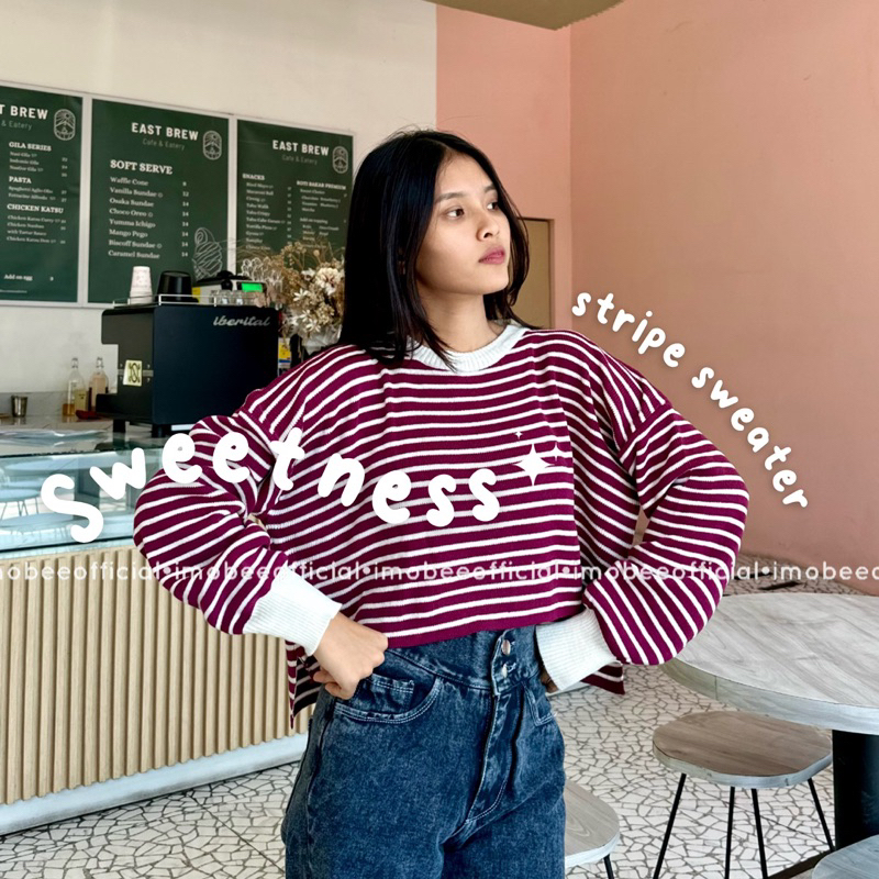 Jual SWEETNESS STRIP SWEATER CROP // CROP SWEATER RAJUT STRIP GARIS ...