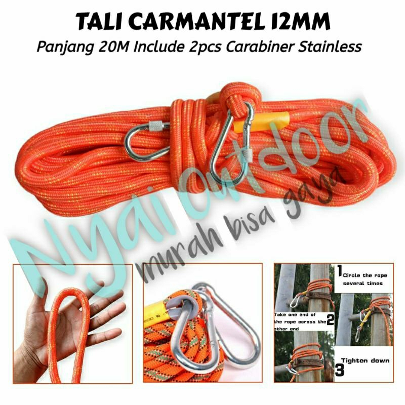 Jual tali carmantel 12mm tali karmantel buat climbing gunung 20 meter ...
