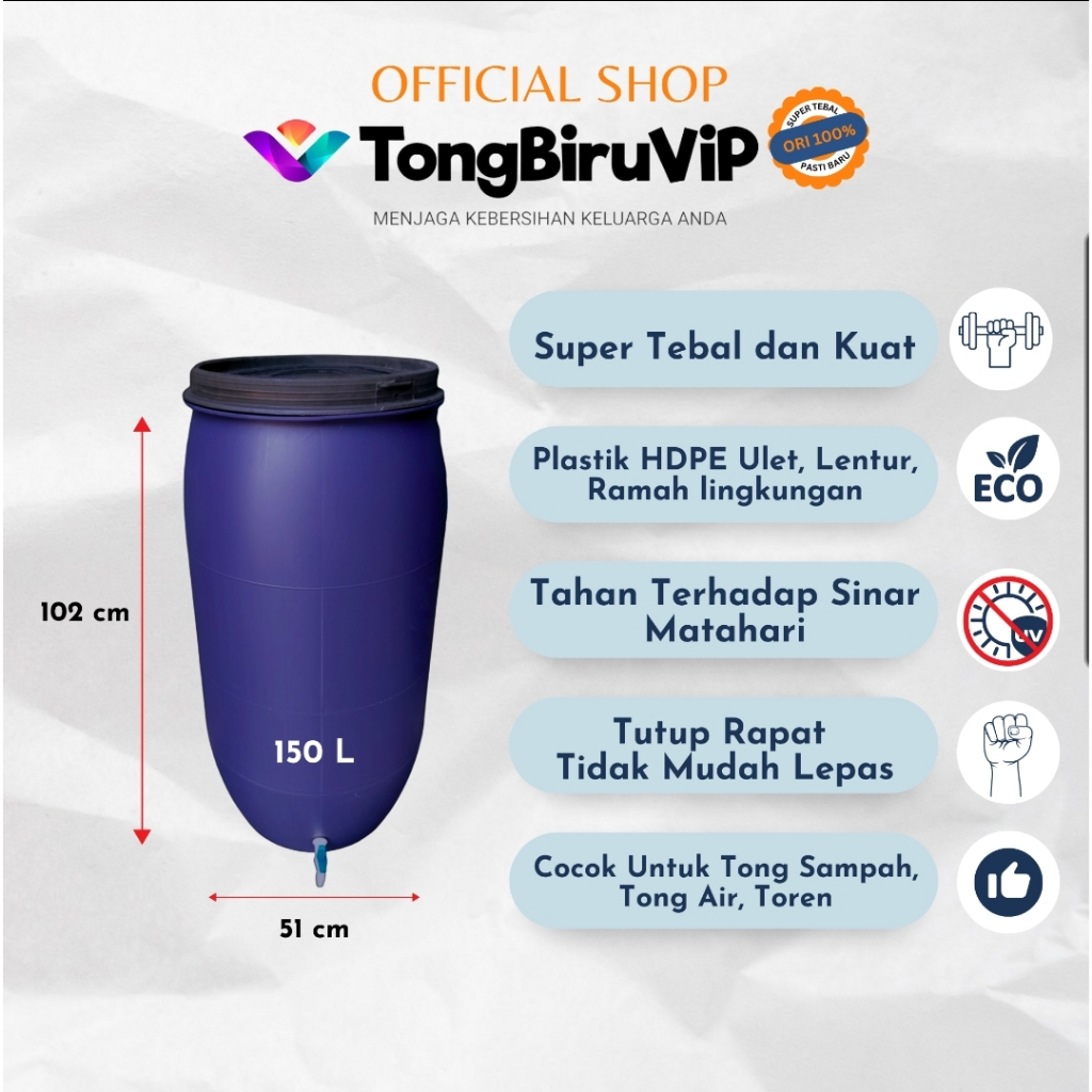 Jual 150L Tong Air Biru + Kran. SUPER TEBAL & KUAT 150L (termasuk Tutup ...
