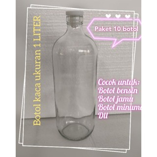 Jual 10pcsBOTOL KACA 1000ml+TUTUP/BOTOL JAMU/BOTOL BENSIN ECERAN/BOTOL ...