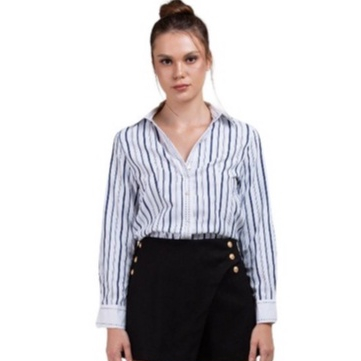 Jual Avenue Kemeja Wanita - Shirt Stripe White Collar - Kemeja Kerja Kantor Korea (SKU 23067 ...