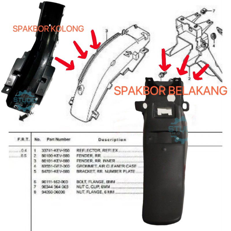 Jual 80101KEV880 80100KEV880 Spakbor Slebor Belakang Bagian Dalam ...