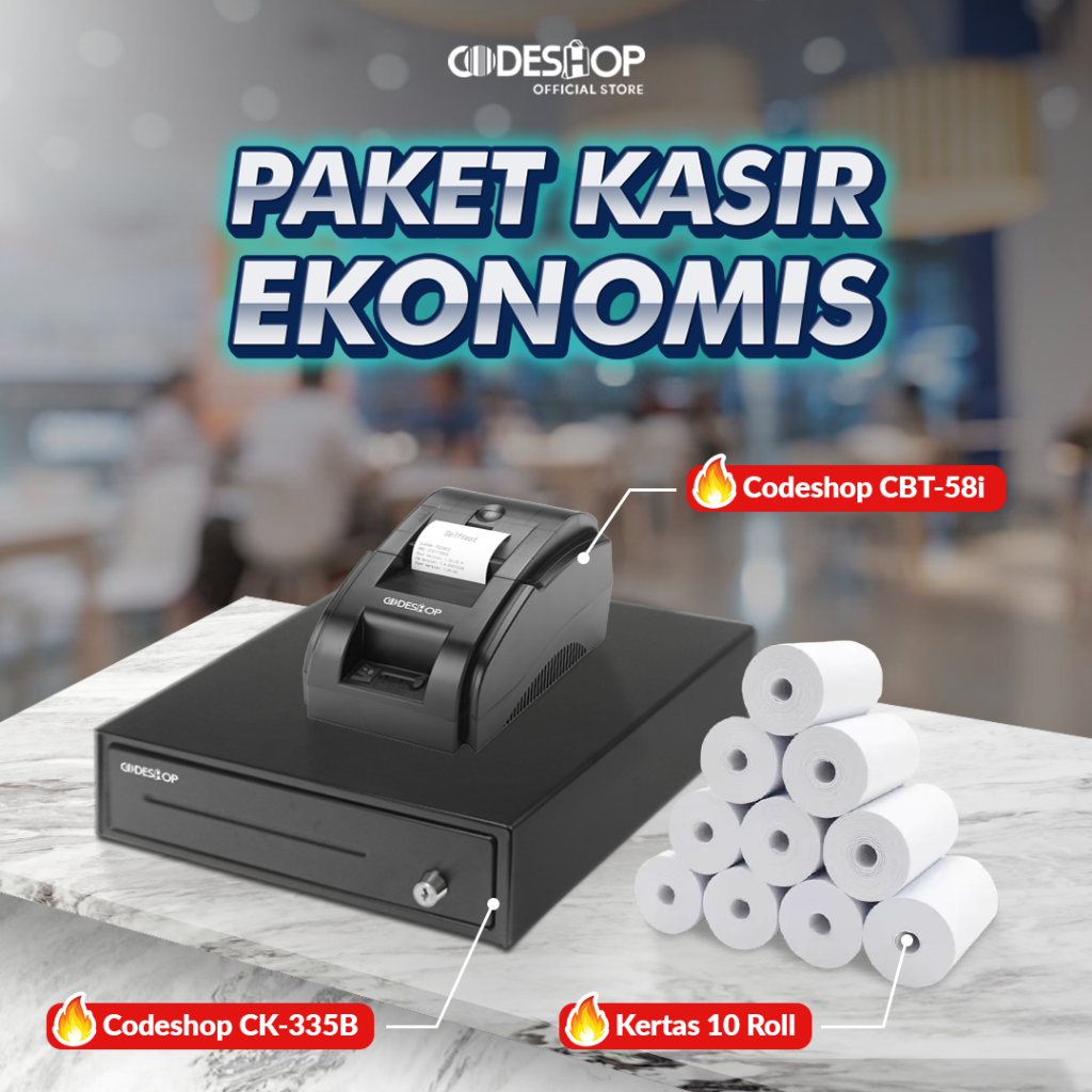 Jual Paket Kasir Codeshop CBT-58i + Laci CK-335B + Kertas 57x30 mm 10 ...