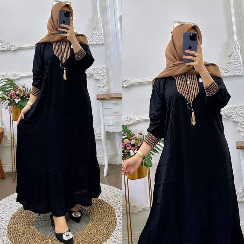 Jual gamis midi dress rayon dress kerah termurah jumbo | Shopee Indonesia
