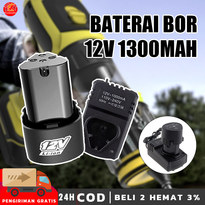 Jual Baterai bor cordless 12 volt+Charger Power Adapter 12V DC 110-220V ...