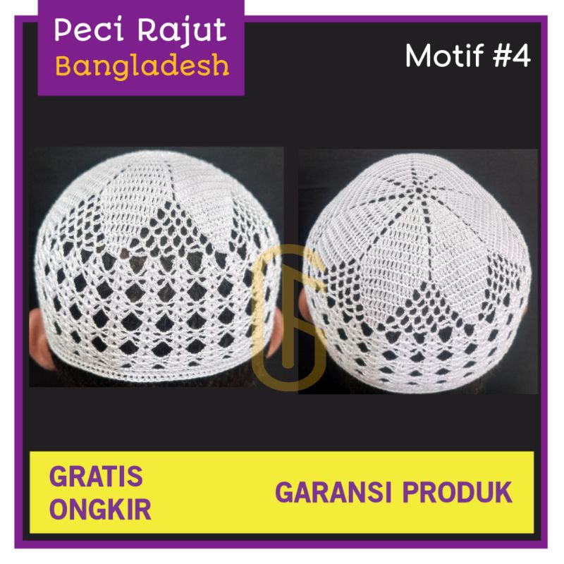 Jual Peci Rajut Bangladesh Motif 4 Peci Madinah Peci Haji | Shopee ...