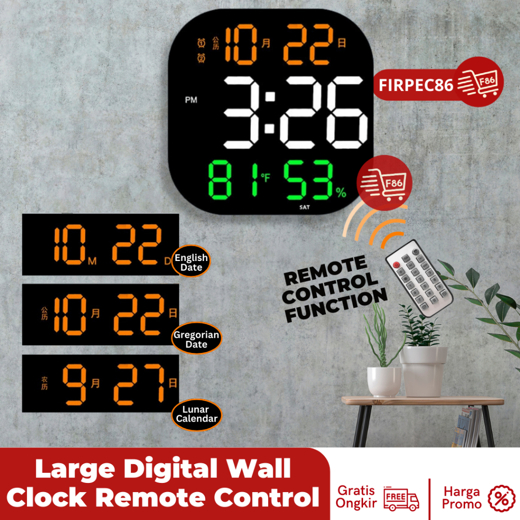 Jual Jam Dinding Digital LED Layar Besar Tampilan Hari Tanggal Jam LED ...
