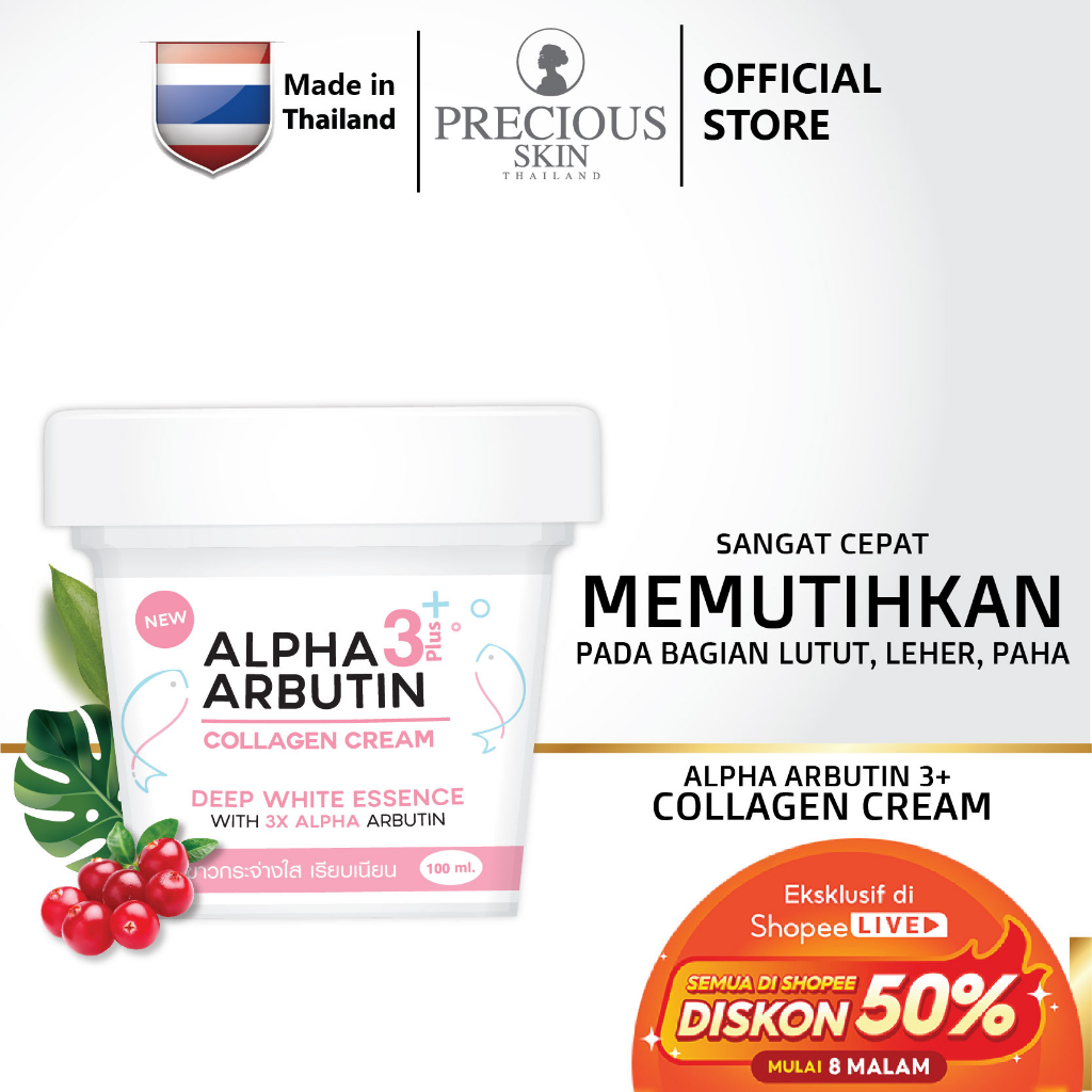 Jual Precious Skin Thailand Alpha Arbutin 3 Plus Collagen Deep Essence Whitening Cream 100ml ...