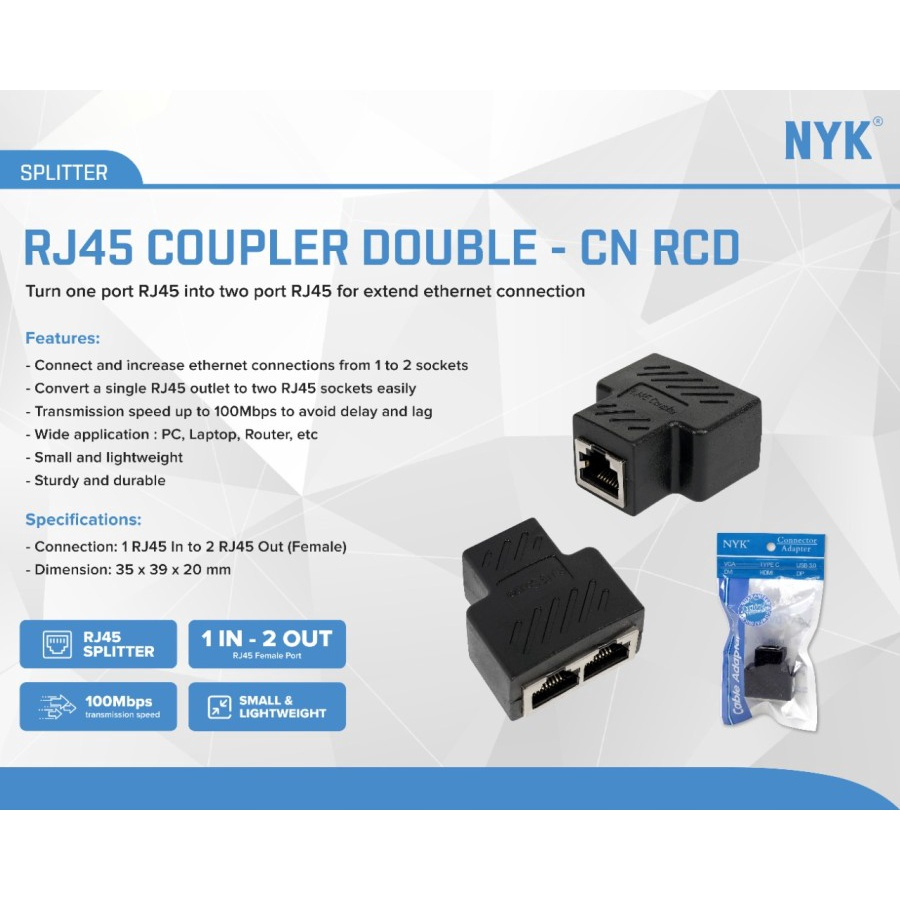 Jual Barel SINGLE / DOUBLE RJ45 NYK METAL COUPLER FEMALE RJ45 - LAN 1 ...