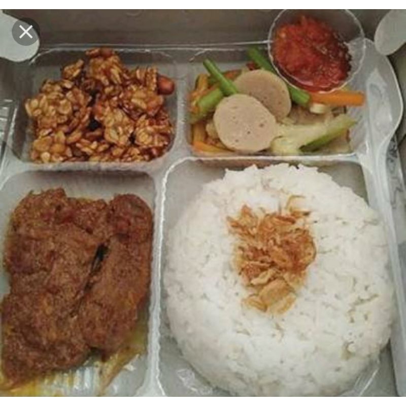 Jual paket nasi ayam rendang + orek tempe + tumis sayuran (minimal 10 pax) | Shopee Indonesia