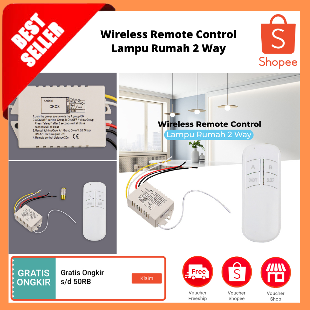 Jual Wireless Remote Control Lampu Rumah 2 Way / Sakelar Kontrol Jarak ...