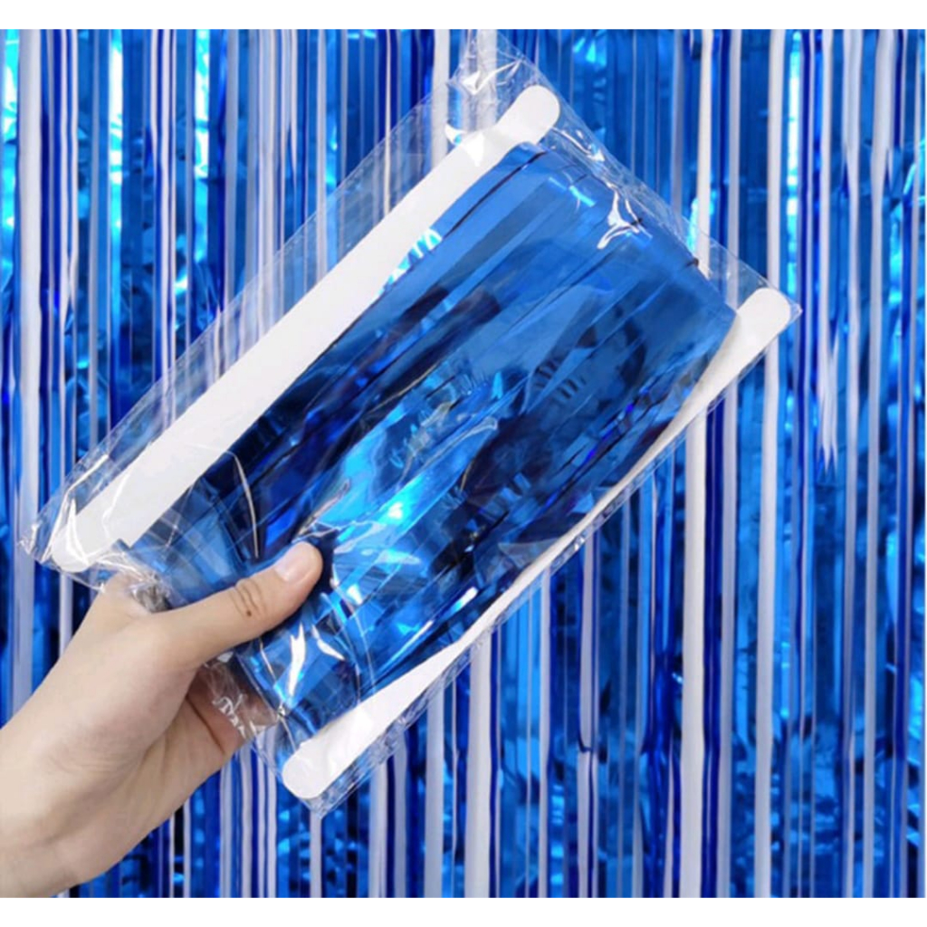 Jual Perlengkapan Pesta Tirai Foil Ulang Tahun Biru Tua / Tirai Rumbai ...