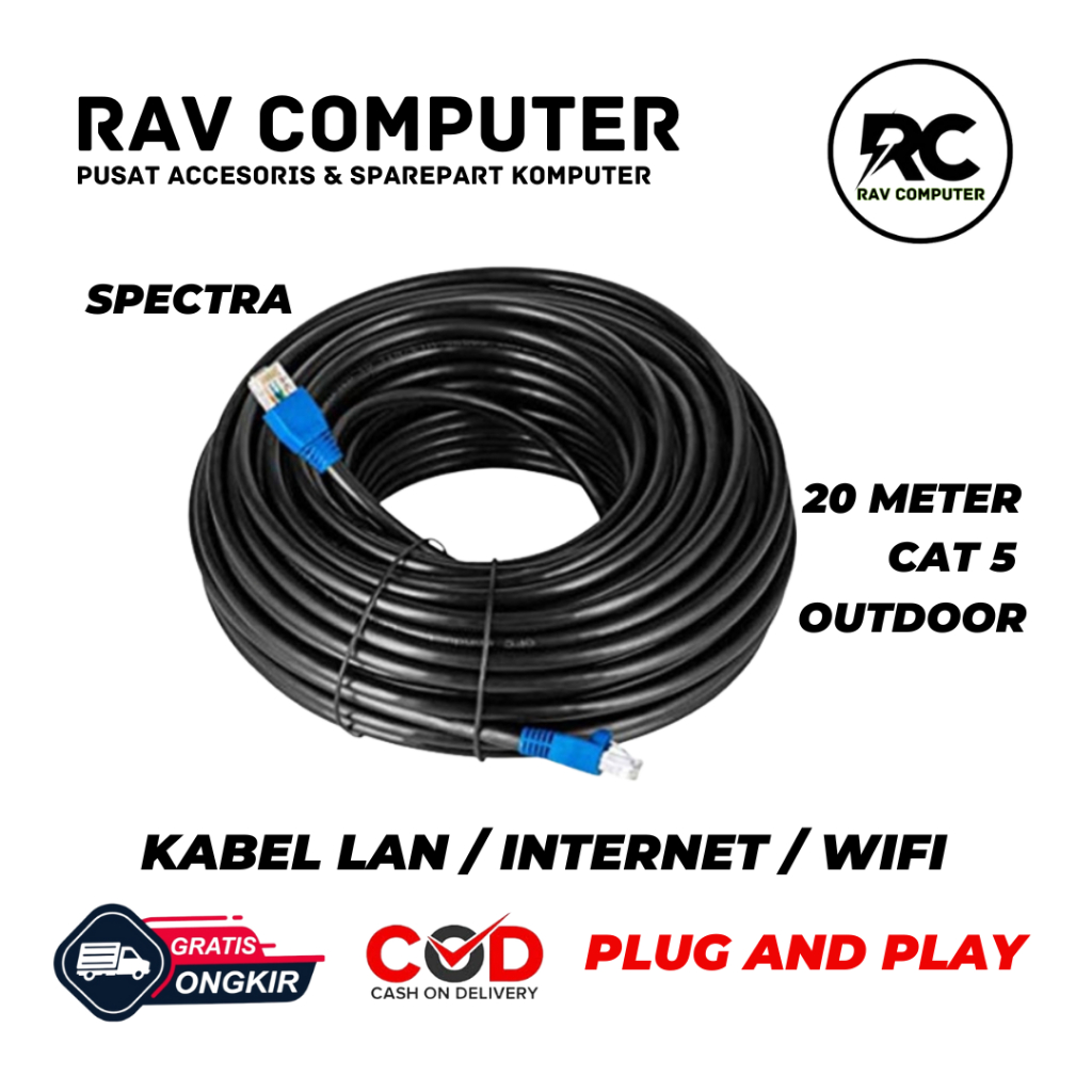 Jual KABEL LAN / INTERNET / WIFI 20 METER SPECTRA OUTDOR CAT 5 SIAP ...