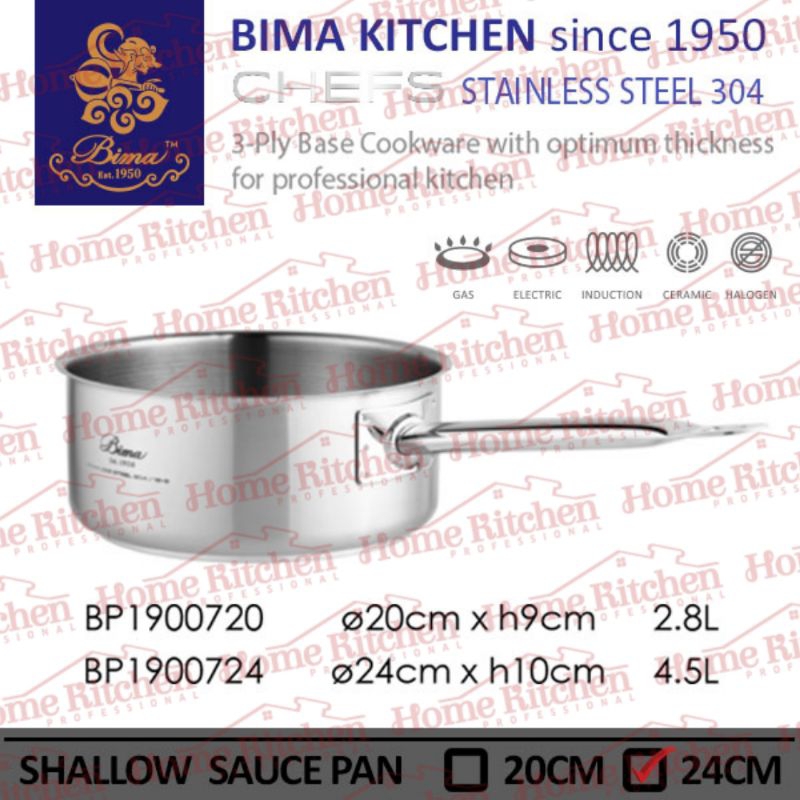 Jual Bima Shallow Sauce Pan 24cm BP1900724 SUS304 3Ply 4.5Lt | Shopee ...